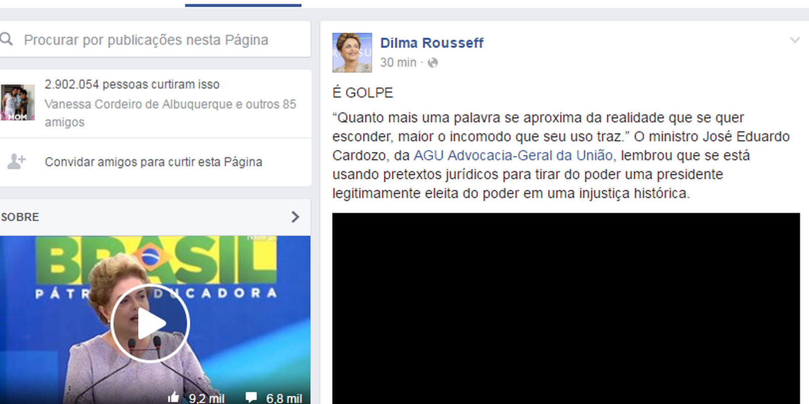 Em seu perfil no Facebook, Dilma diz que decisão do afastamento "é ...